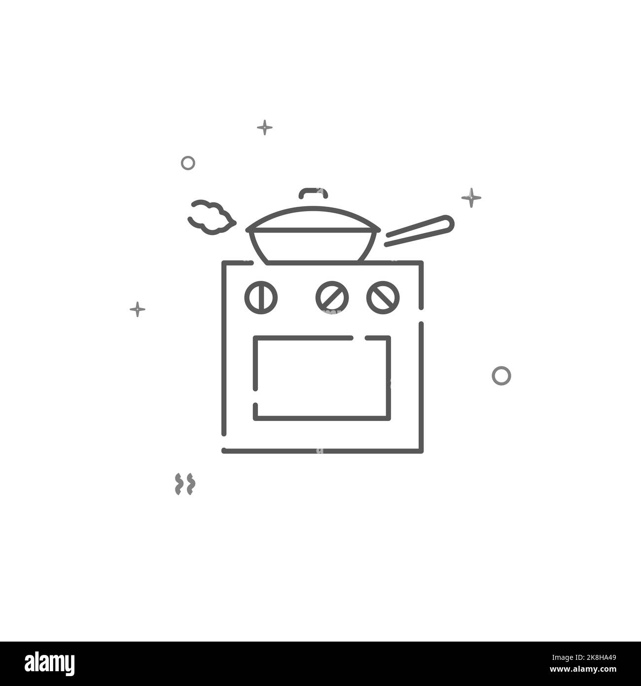 Kitchen stove and frying pan simple line icon. Symbol, pictogram, sign ...