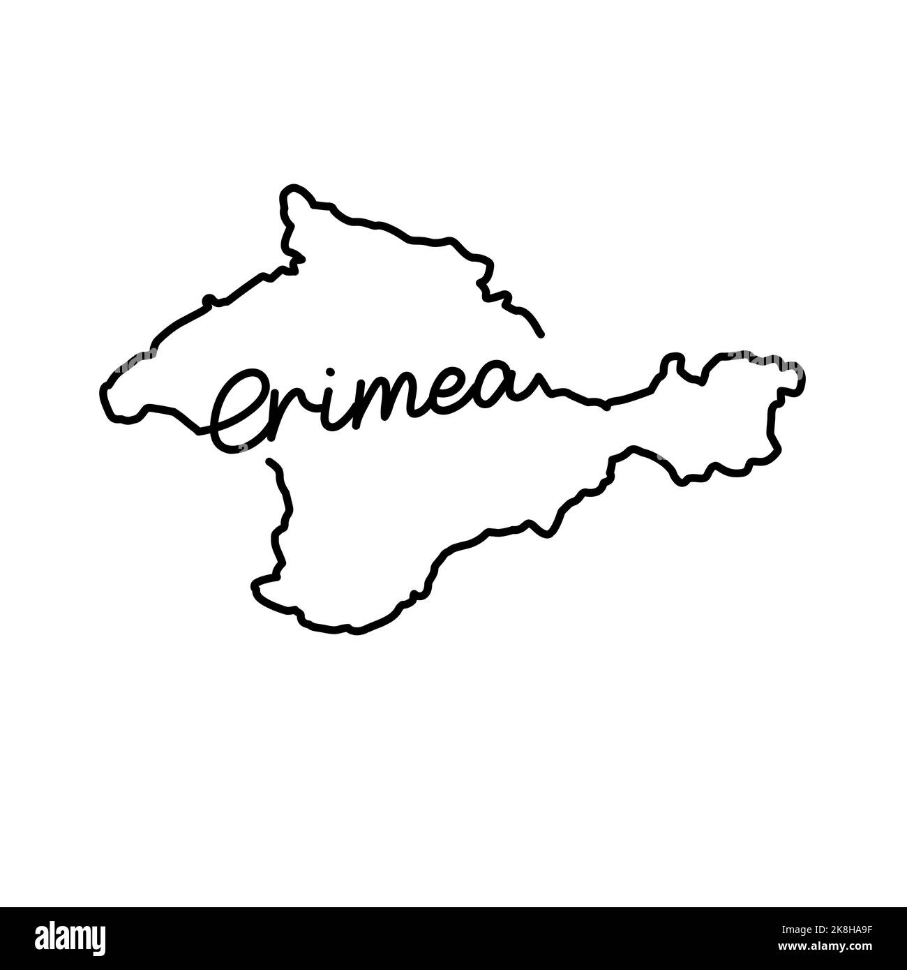 Crimea outline map with the handwritten country name. Continuous line ...