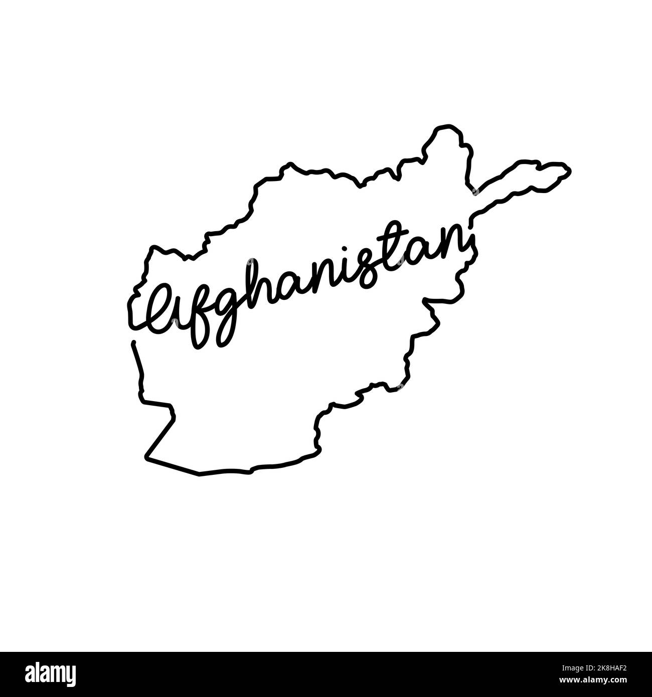 Afghanistan outline map with the handwritten country name. Continuous ...