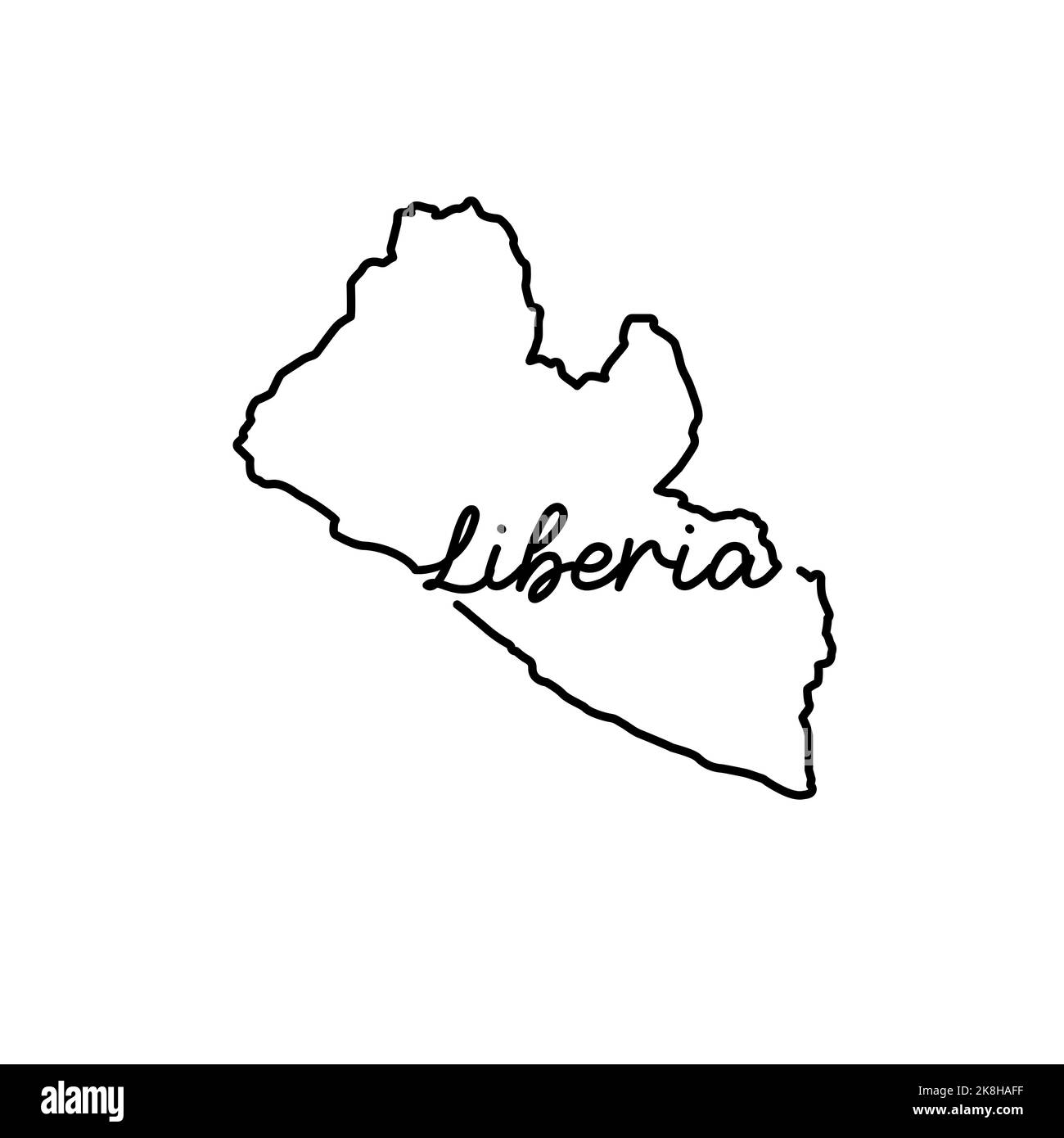 Liberia outline map with the handwritten country name. Continuous line ...