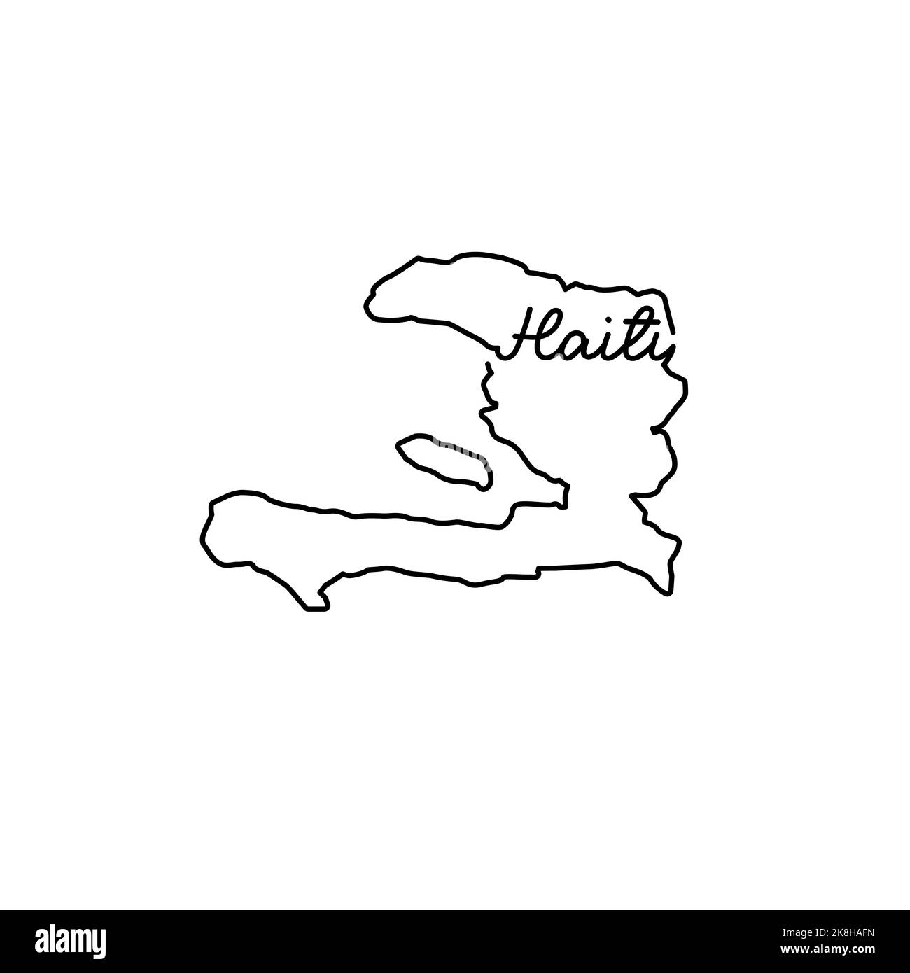 Haiti outline map with the handwritten country name. Continuous line ...