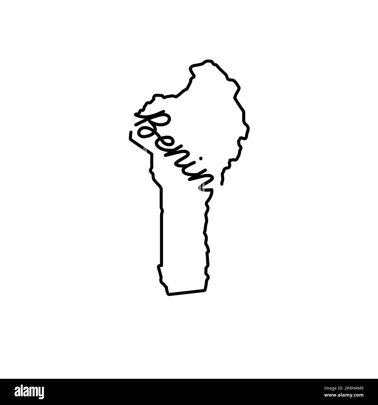 Benin outline map with the handwritten country name. Continuous line ...
