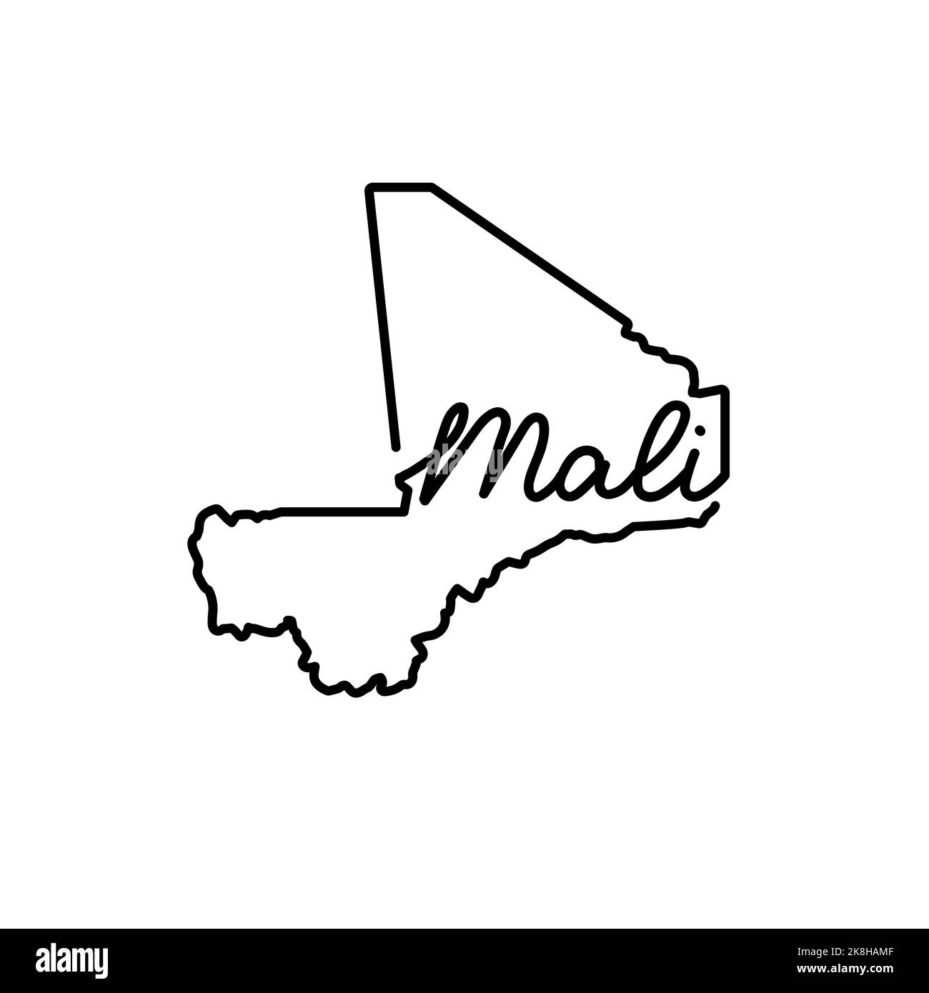 Mali outline map with the handwritten country name. Continuous line ...