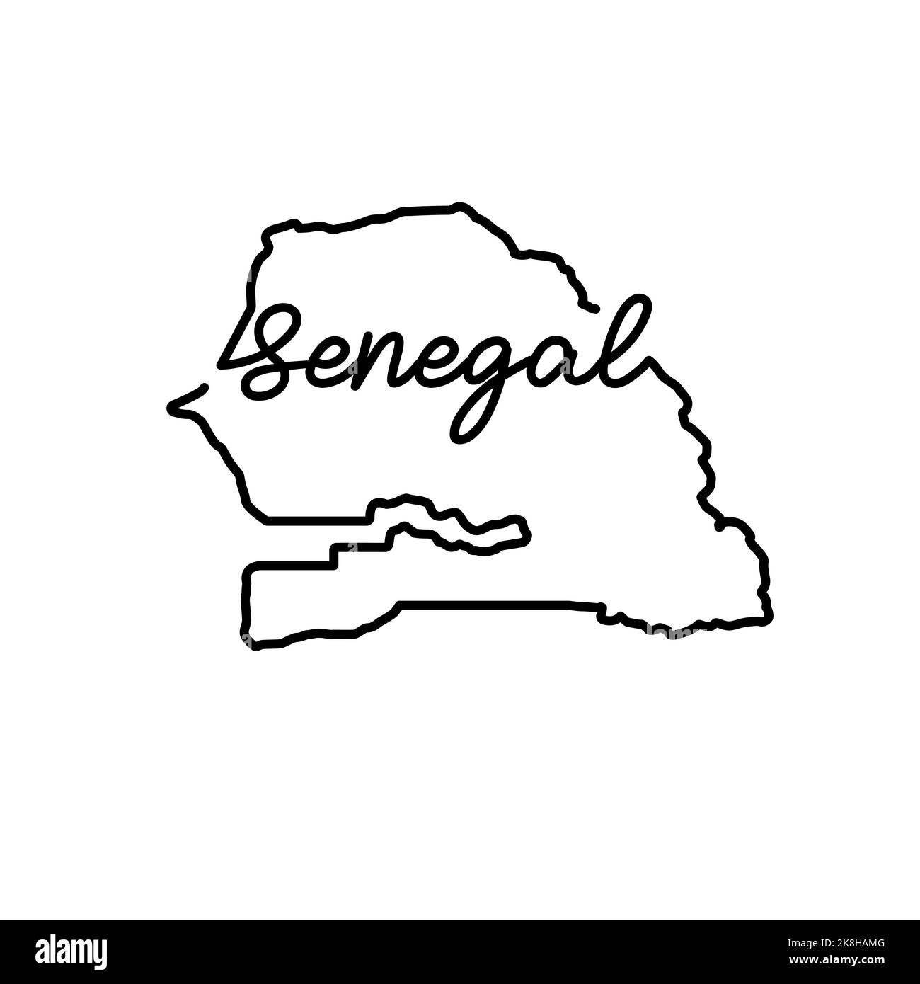 Senegal outline map with the handwritten country name. Continuous line ...