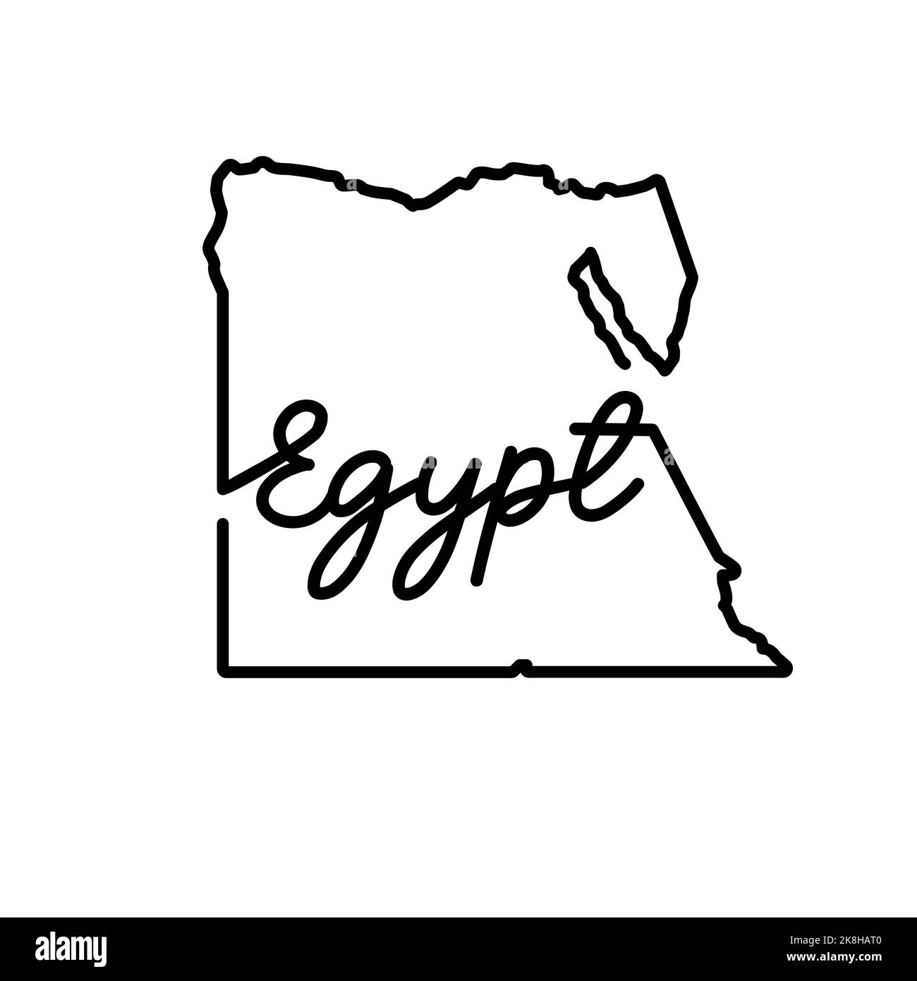 Egypt outline map with the handwritten country name. Continuous line ...