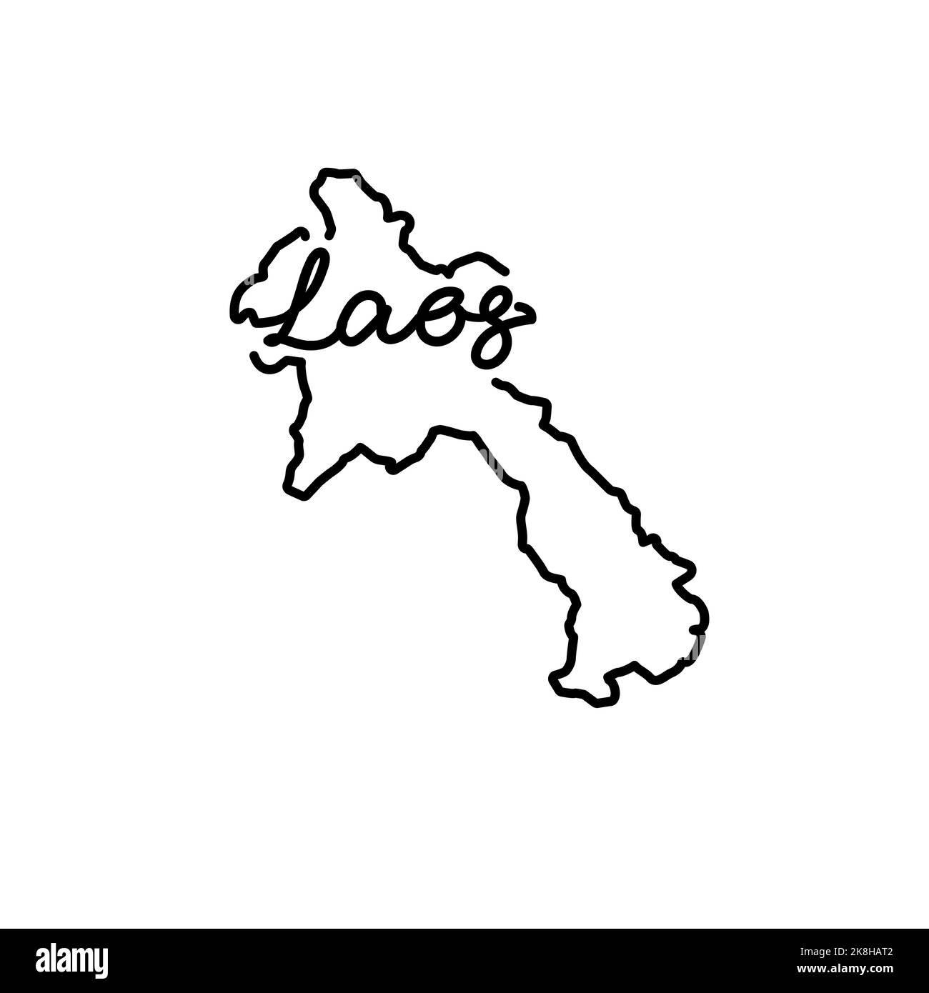Laos outline map with the handwritten country name. Continuous line ...