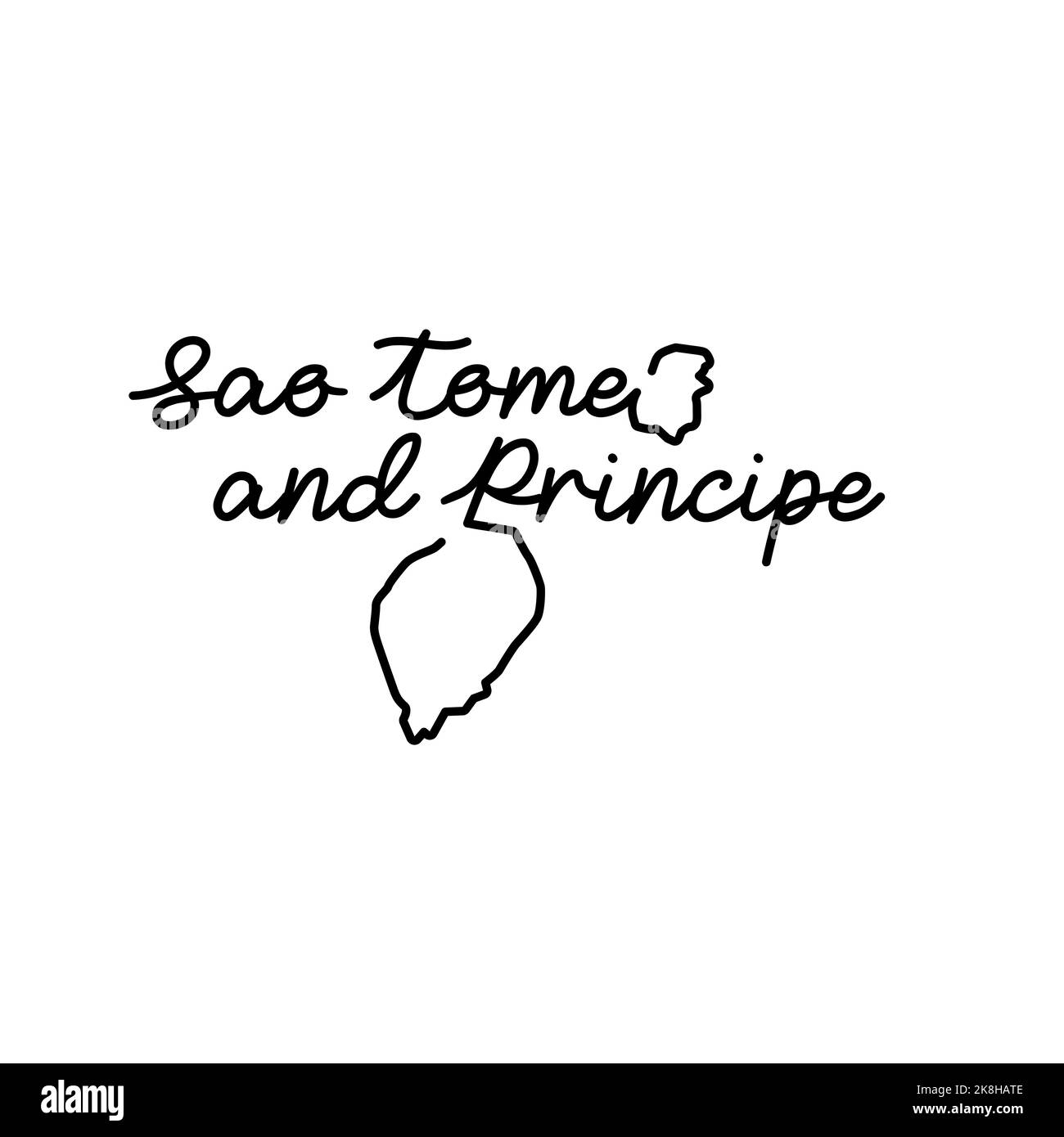 Sao Tome and Principe outline map with the handwritten country name ...