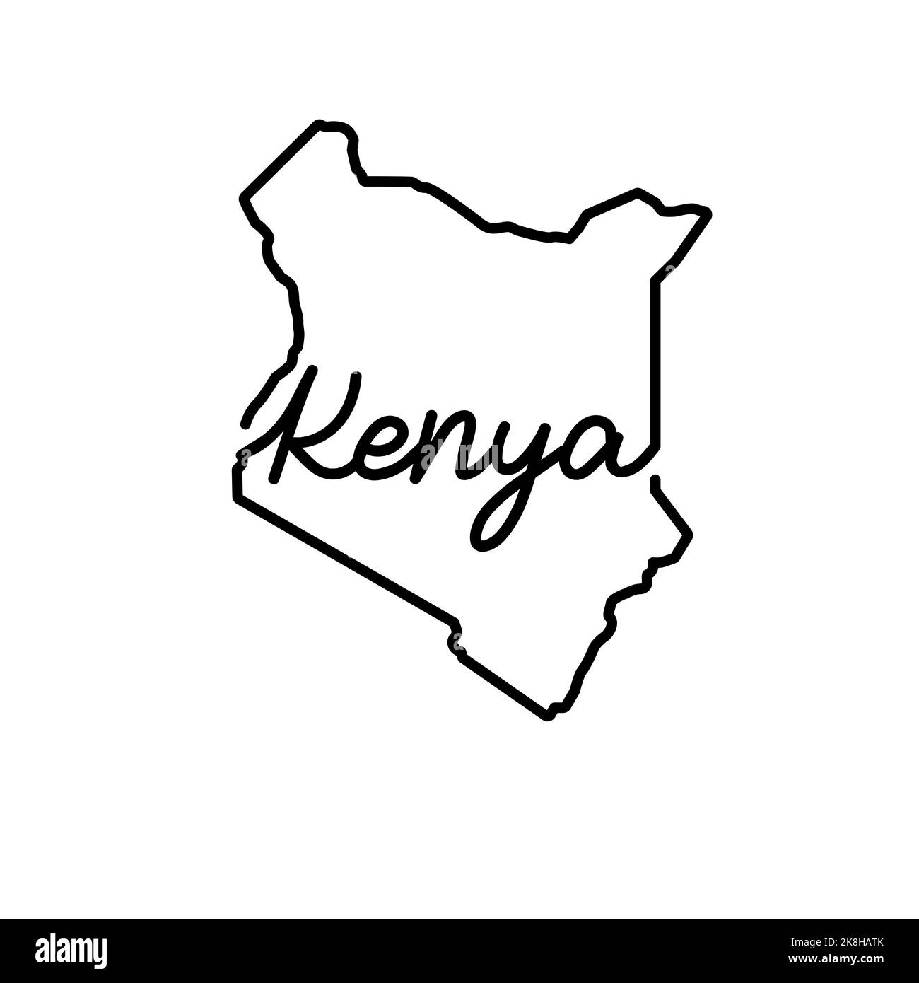 Kenya outline map with the handwritten country name. Continuous line ...