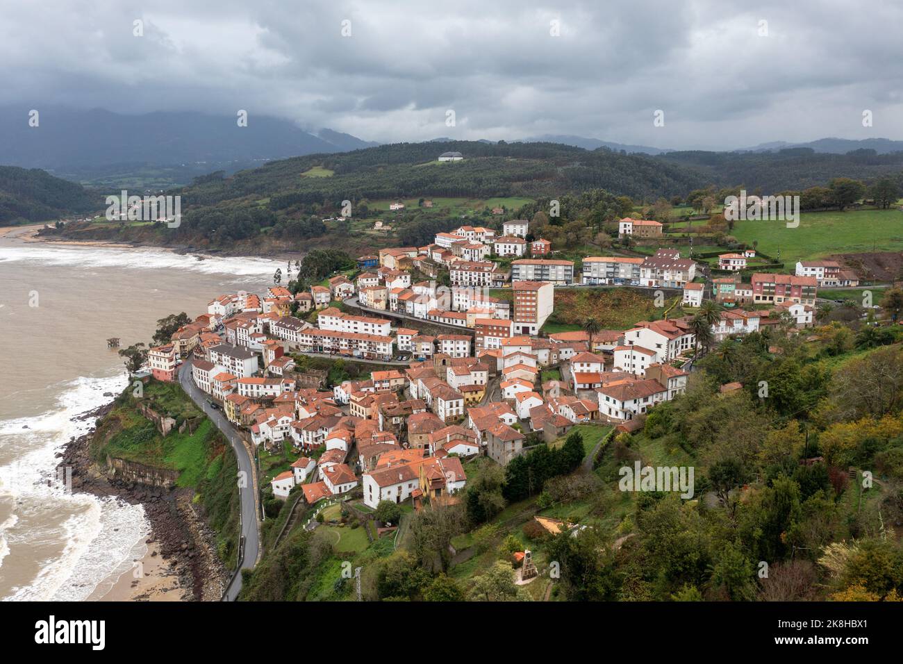 Aerial view of the beautiful Lastres village in Asturias, Spain Stock ...