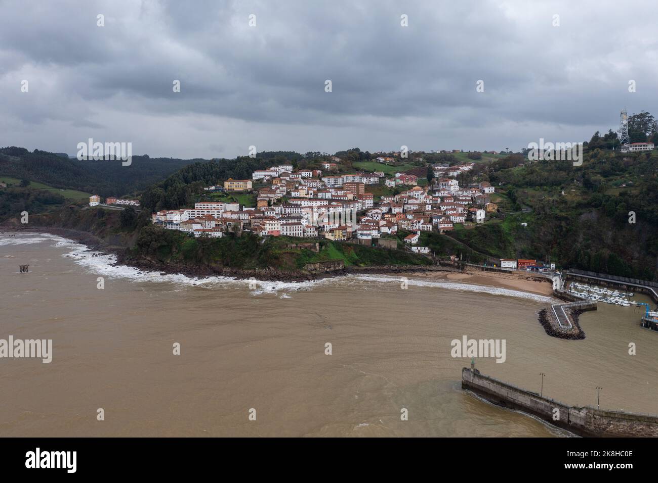 Aerial view of the beautiful Lastres village in Asturias, Spain Stock ...