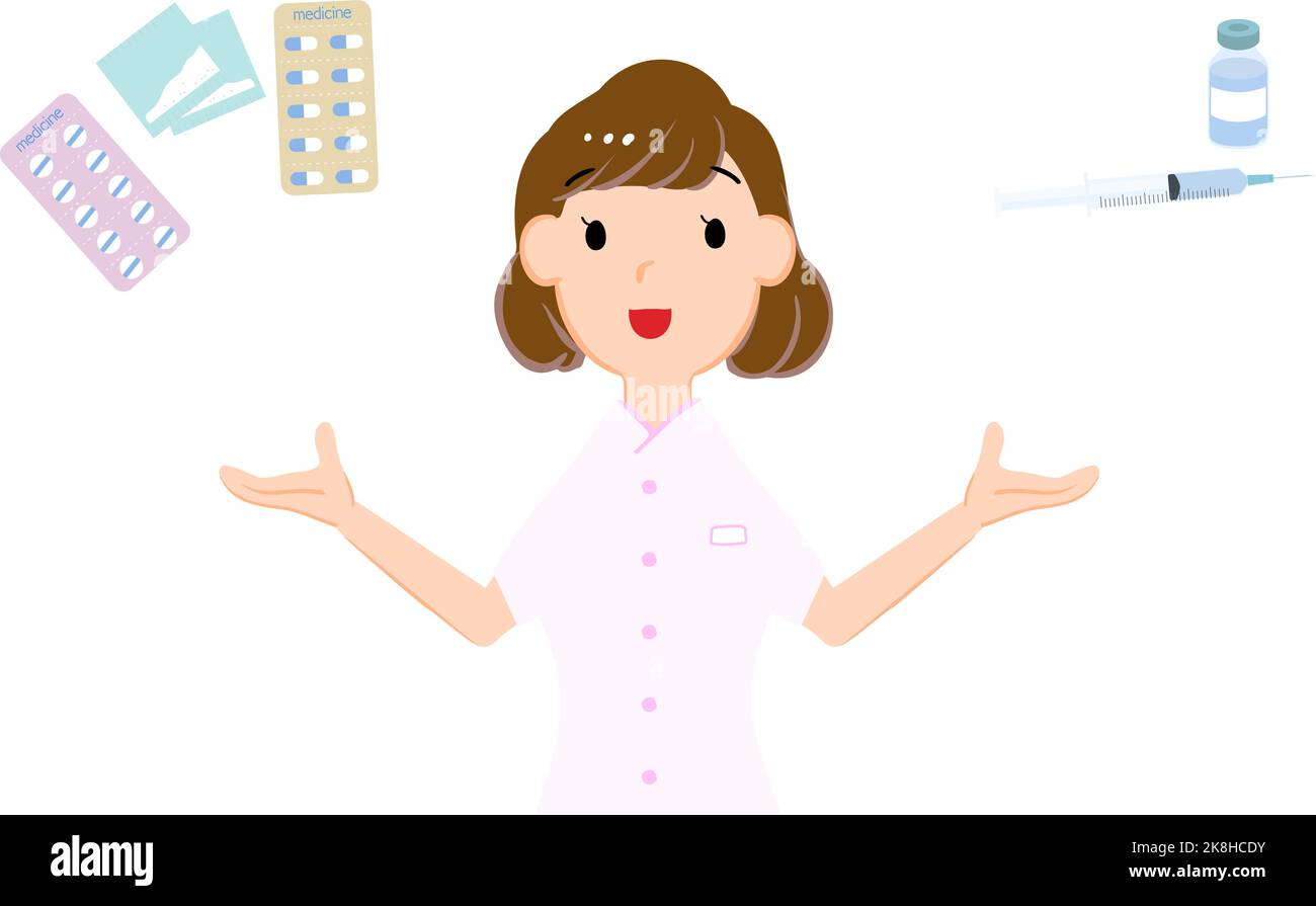 Illustration that a female nurse presents medicine Stock Vector Image ...
