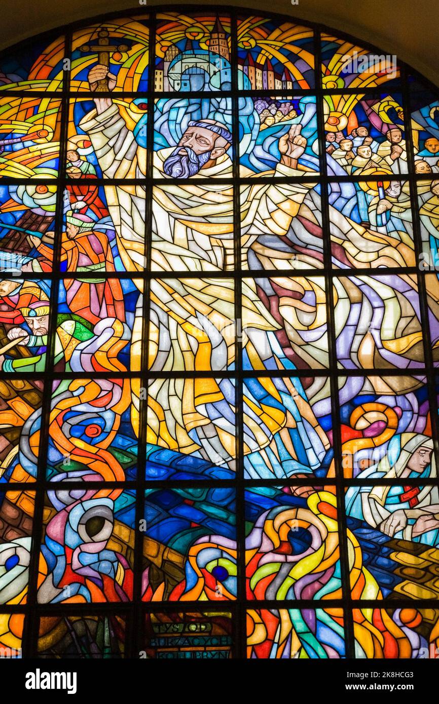 Stained-glass window inside the Basilica of the Holy Cross and the ...