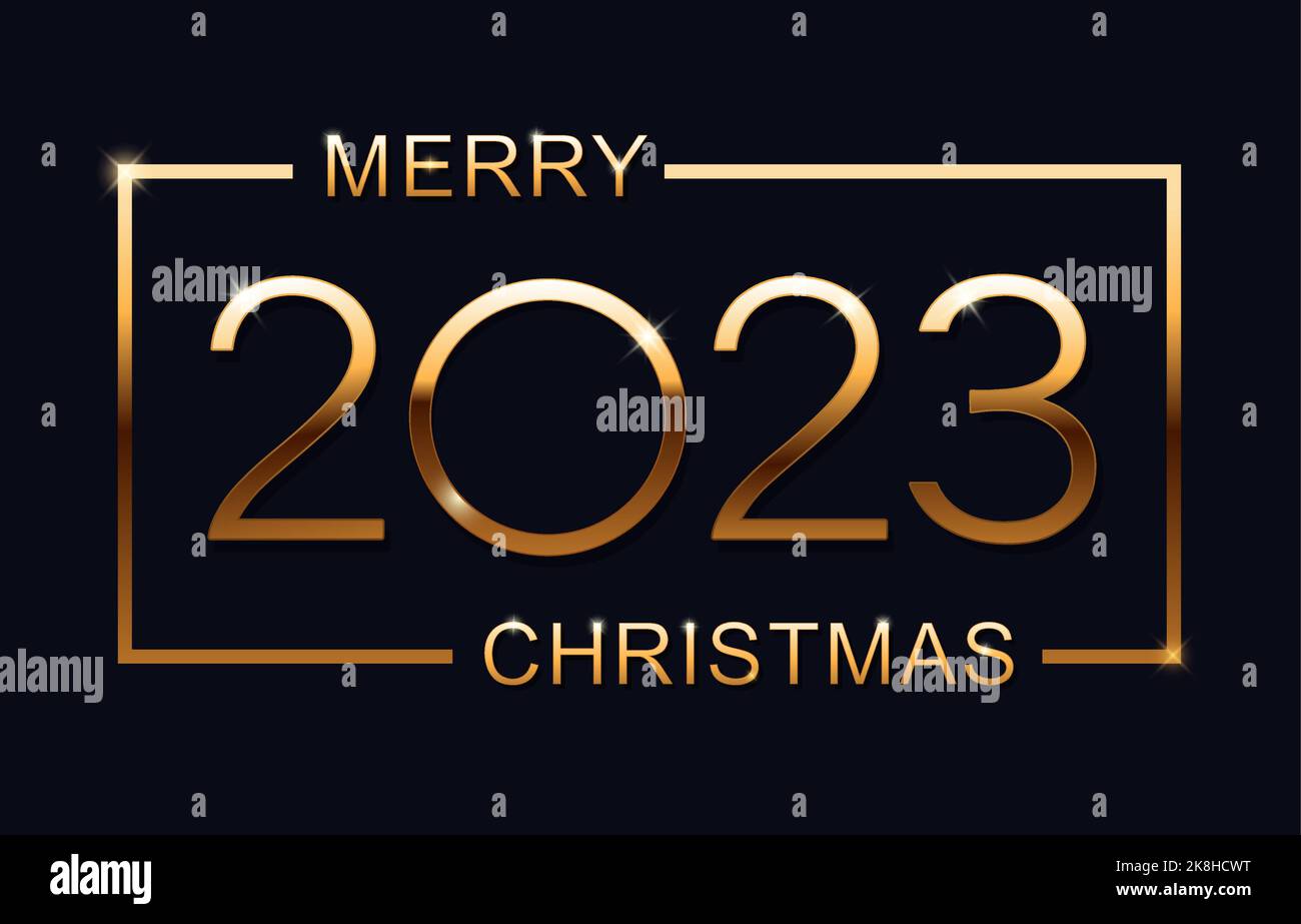 Merry Christmas and Happy New 2023 Year. Elegant gold text with light ...