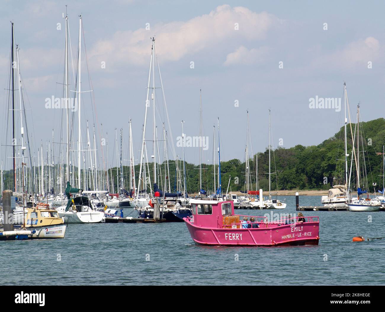 Pink painted Hamble Warsash Ferry Emily on the Hamble River ...