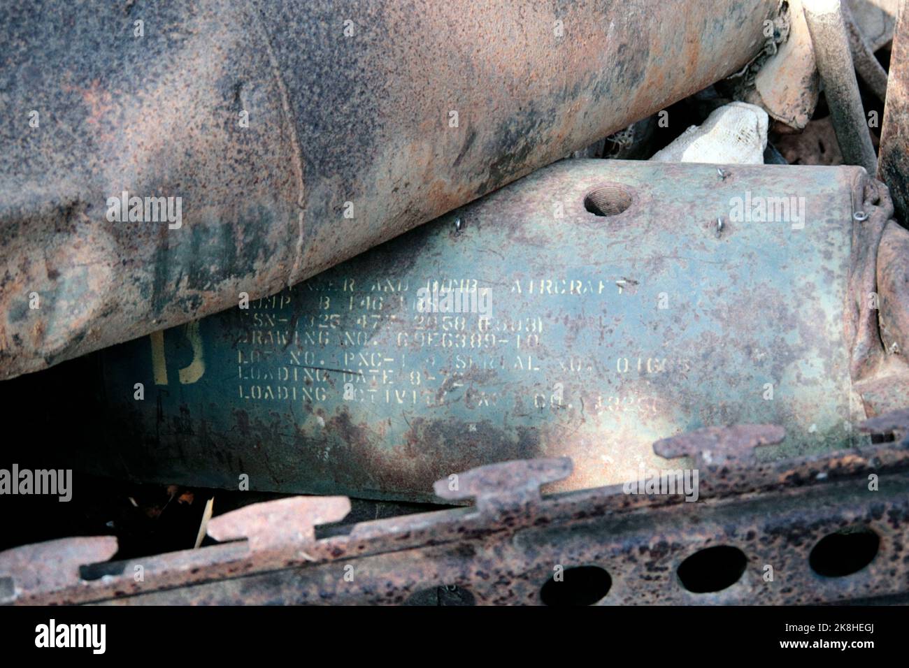 Visible 1972 stencilling on US-made cluster bomb casings collected and ...