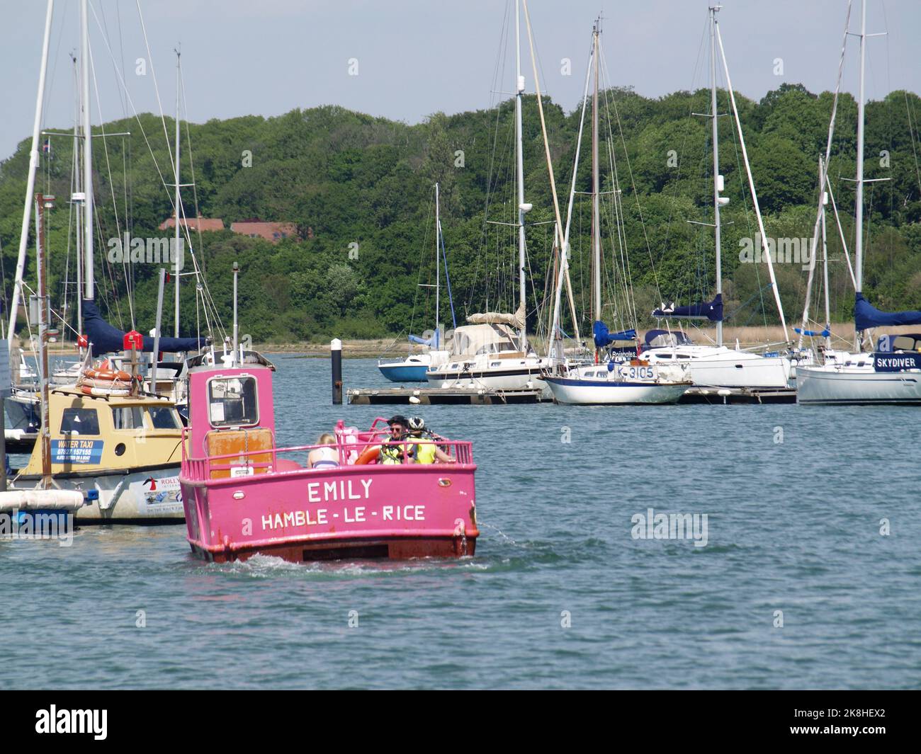 Pink painted Hamble Warsash Ferry Emily on the Hamble River ...