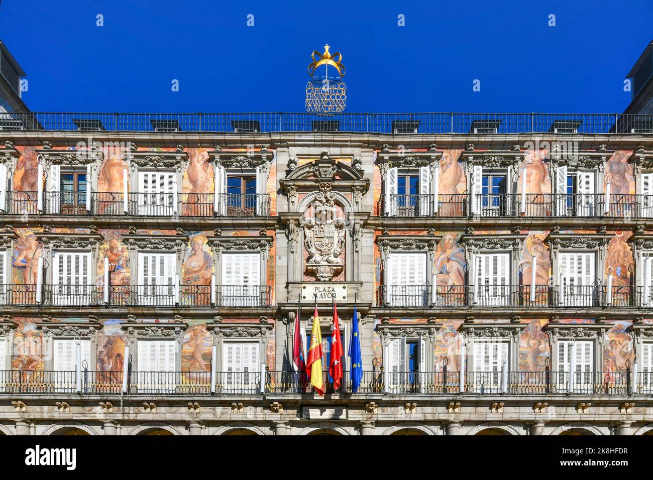 Plaza Mayor in Madrid, Spain. It was once the centre of Old Madrid. It ...