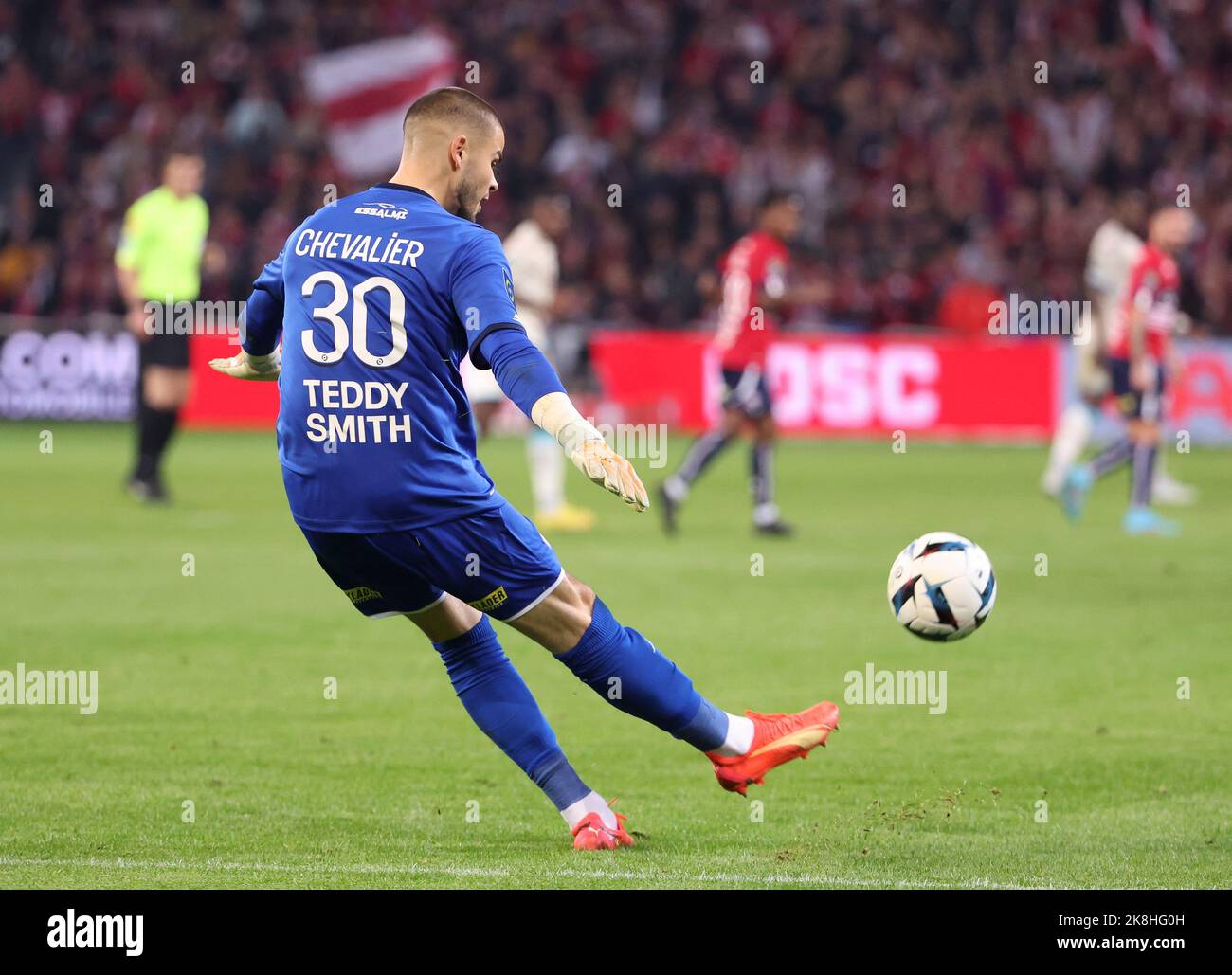 Goalkeeper of Lille Lucas Chevalier during the French championship ...