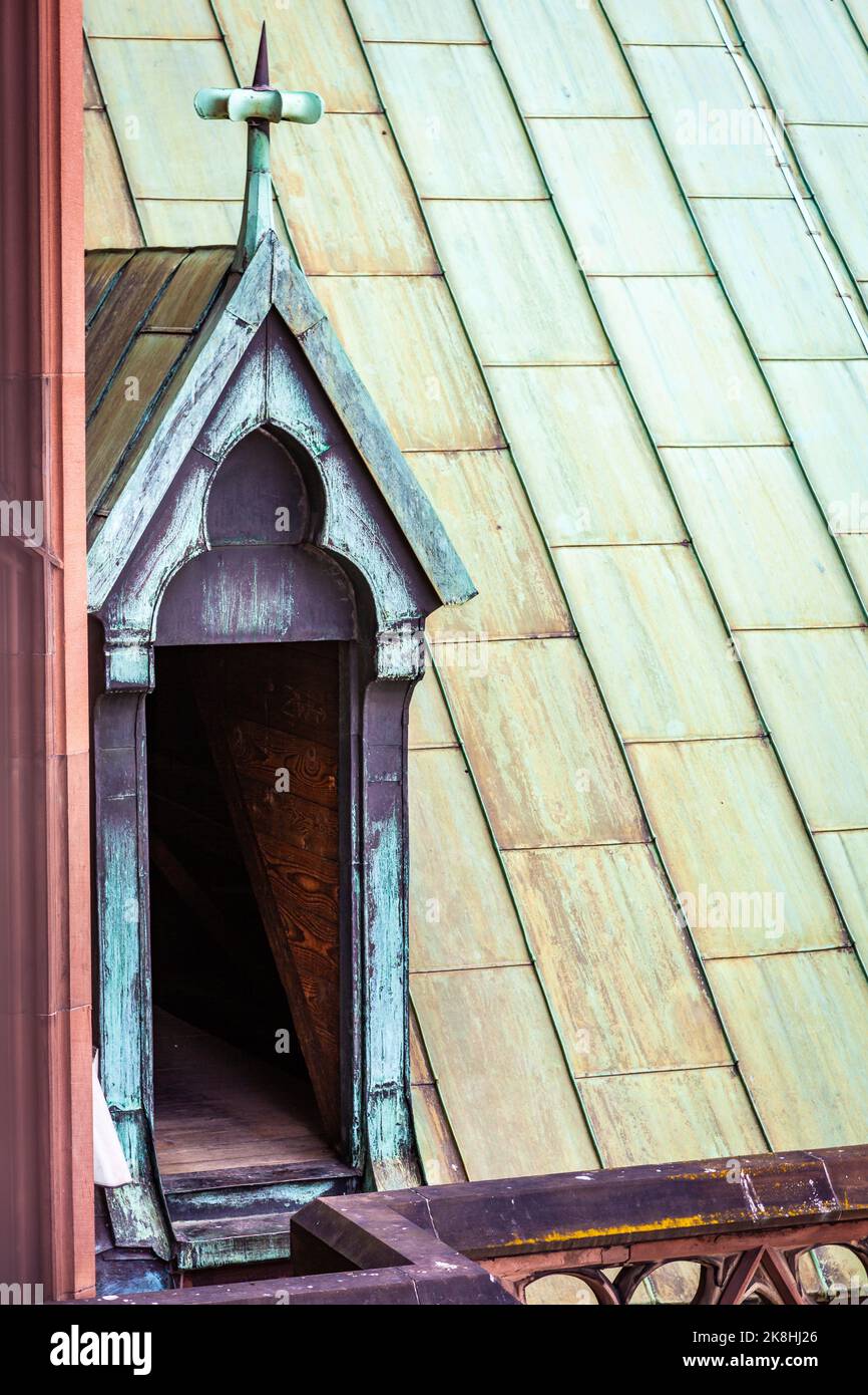 Strasbourgs attic door open from above gothic cathedral Alsace, France ...