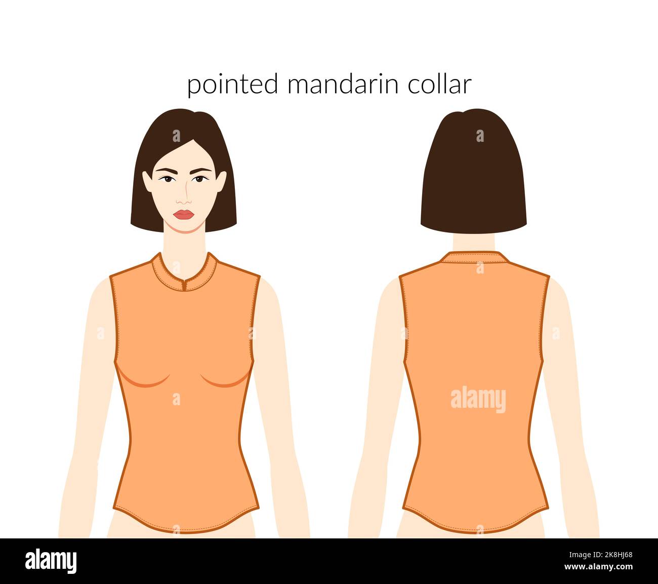 Pointed mandarin neckline collar clothes character beautiful lady in ...