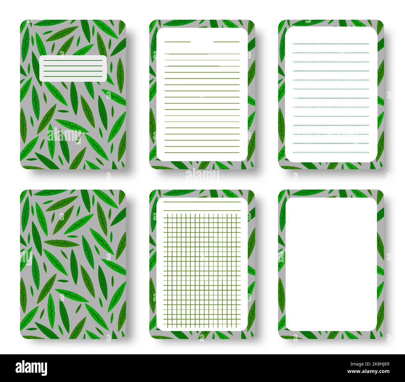Tropical notebook cover and lined pages set. Eucalyptus leaves pattern ...