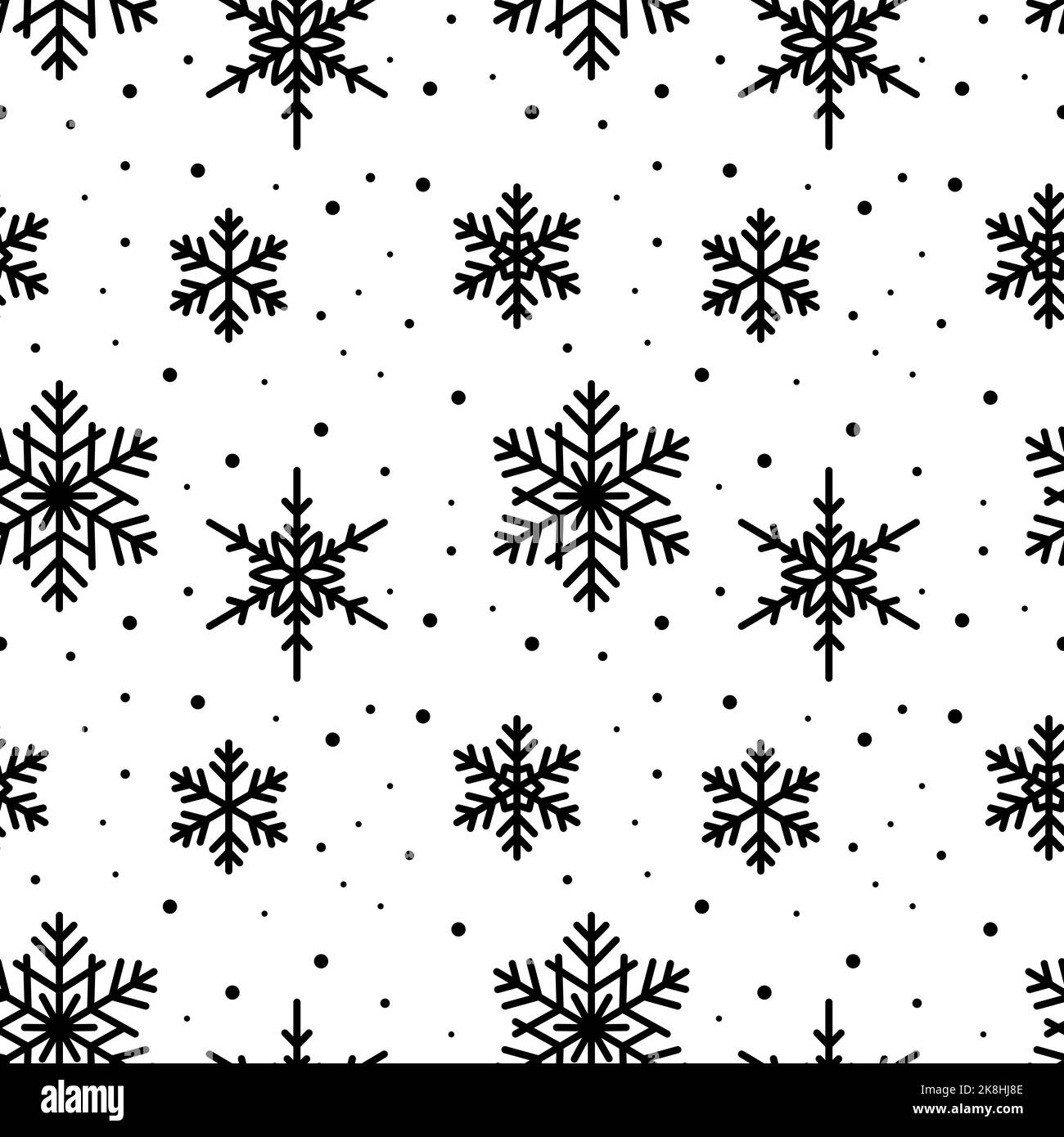 Snowflake black line seamless pattern. Winter ornate ice star ...
