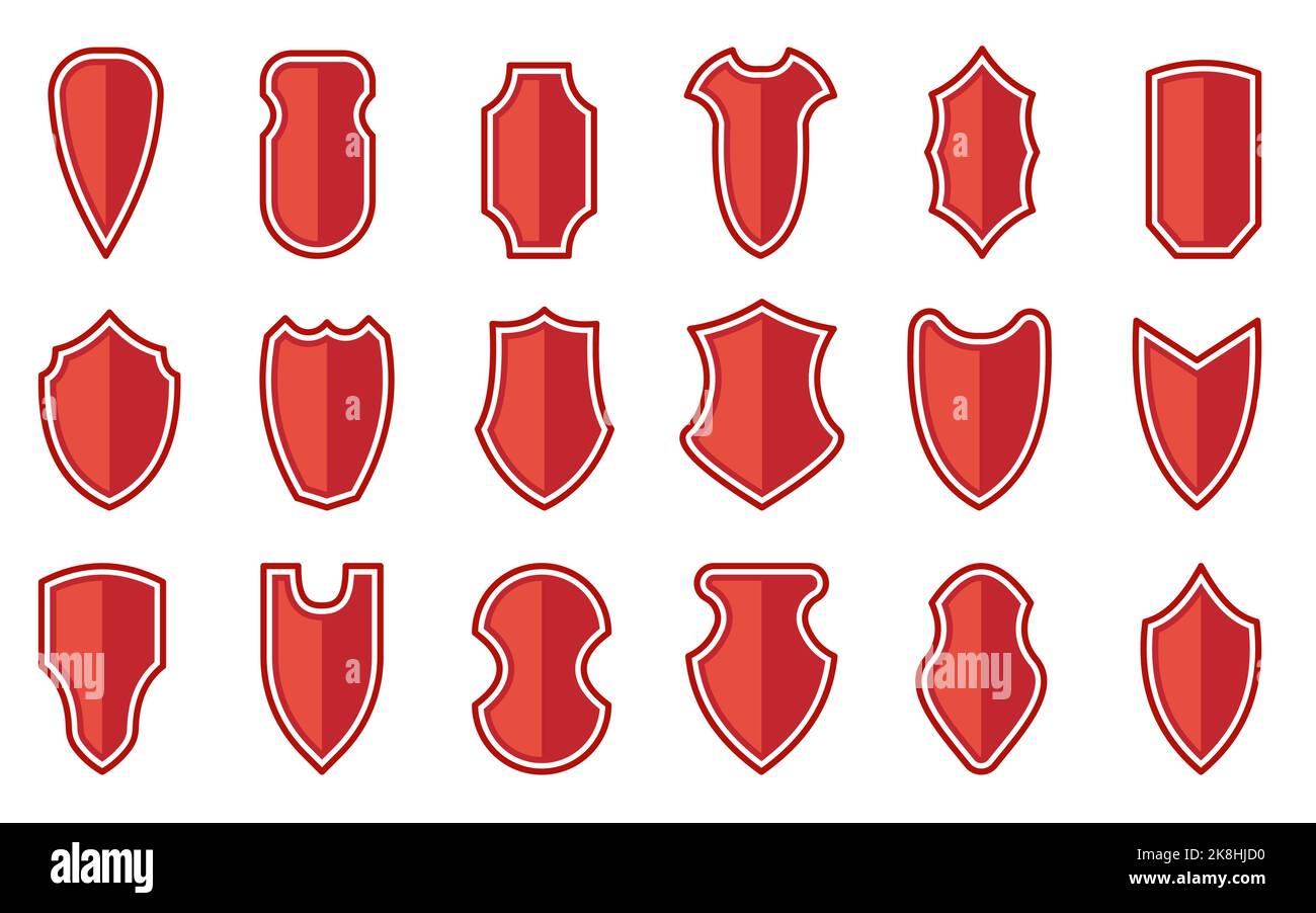 Shields Red Flat Icon Set Different Shapes Guard Security Sign