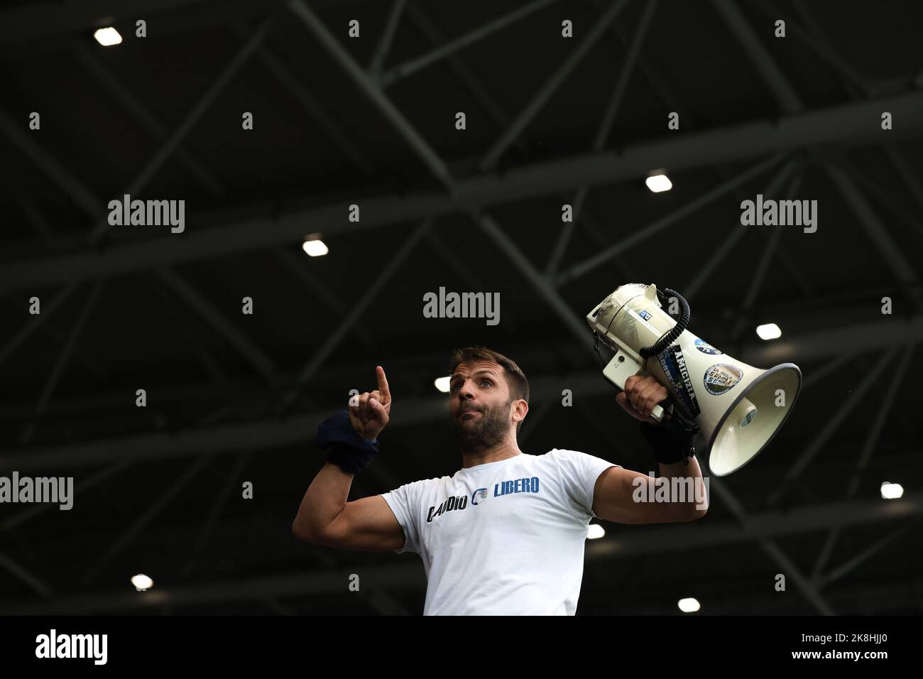 Bergamo, Italy. 23rd Oct, 2022. An Atlanta fan holding a megaphone ...
