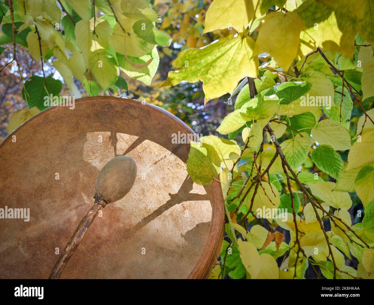 handmade, native American style, shaman frame drum covered by goat skin ...