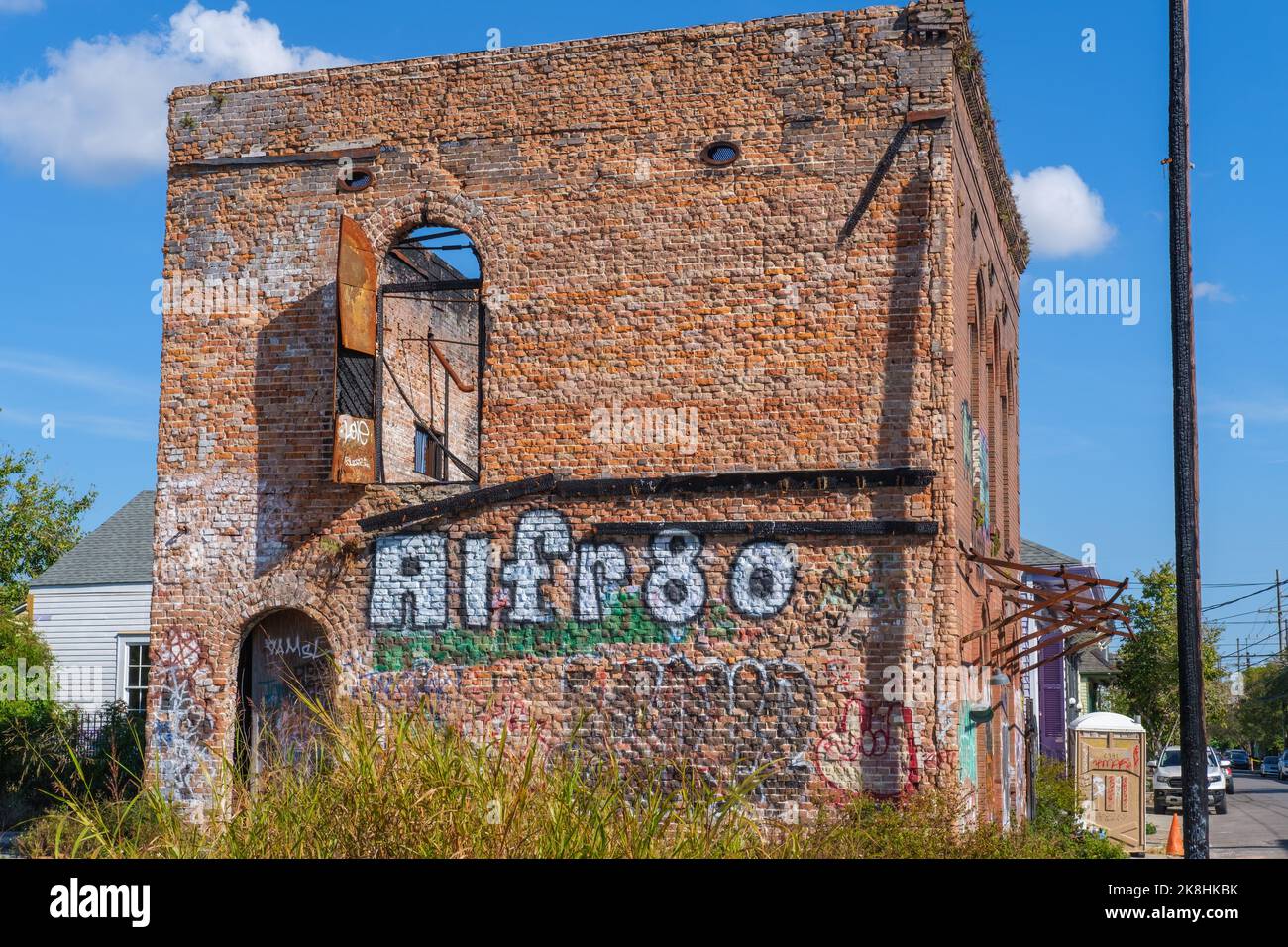 NEW ORLEANS, LA, USA - OCTOBER 22, 2022: Side view of old abandoned red ...