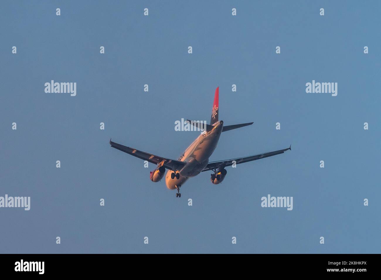 Air Serbia Airbus A319 passenger airplane in flight approaching airport ...