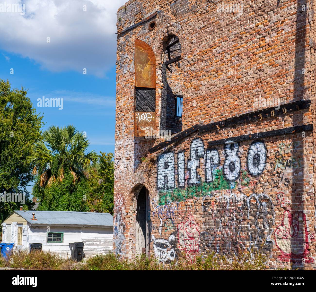 NEW ORLEANS, LA, USA - OCTOBER 22, 2022: Side view of old abandoned red ...