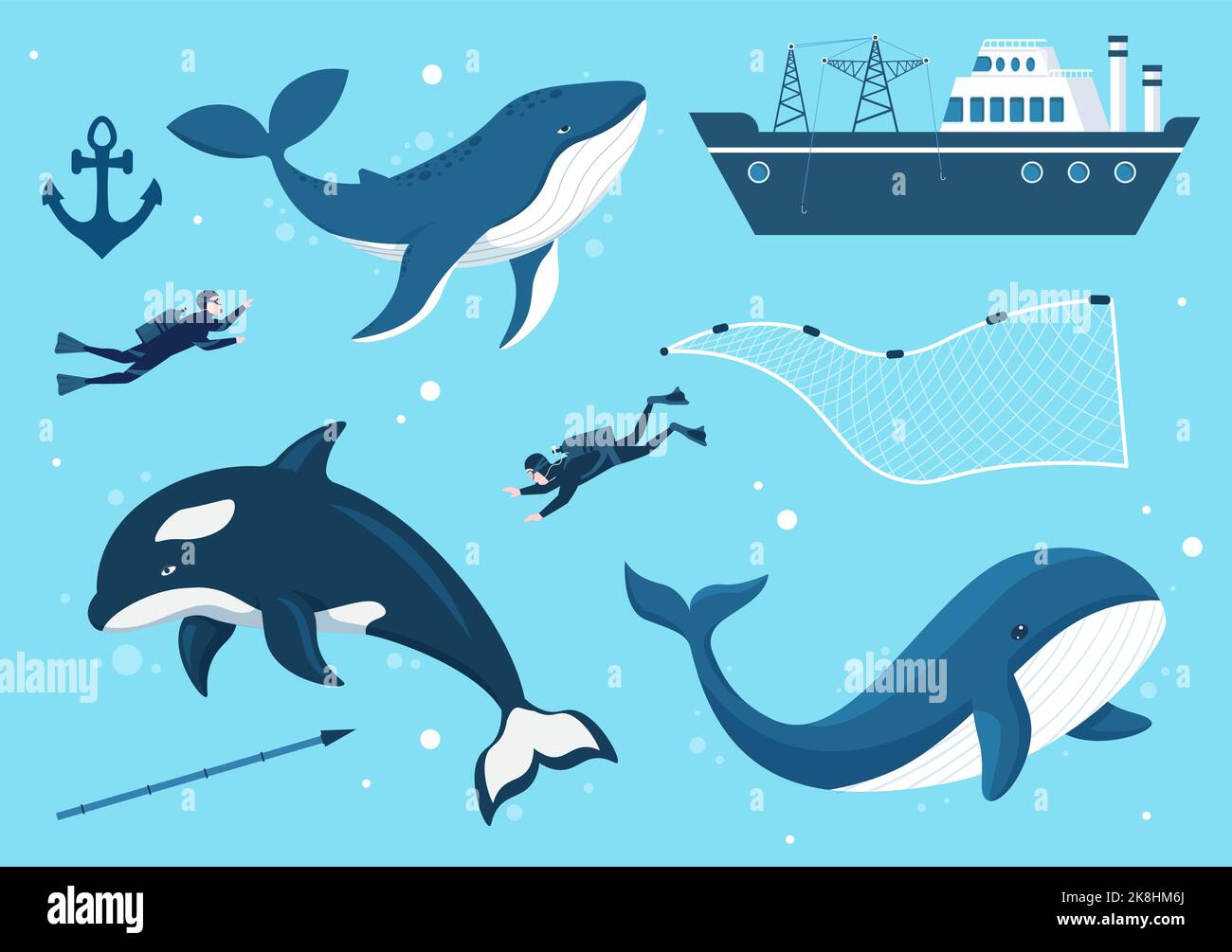 Whale Hunting with Whales Caught by Fisherman in the Middle of the Deep ...