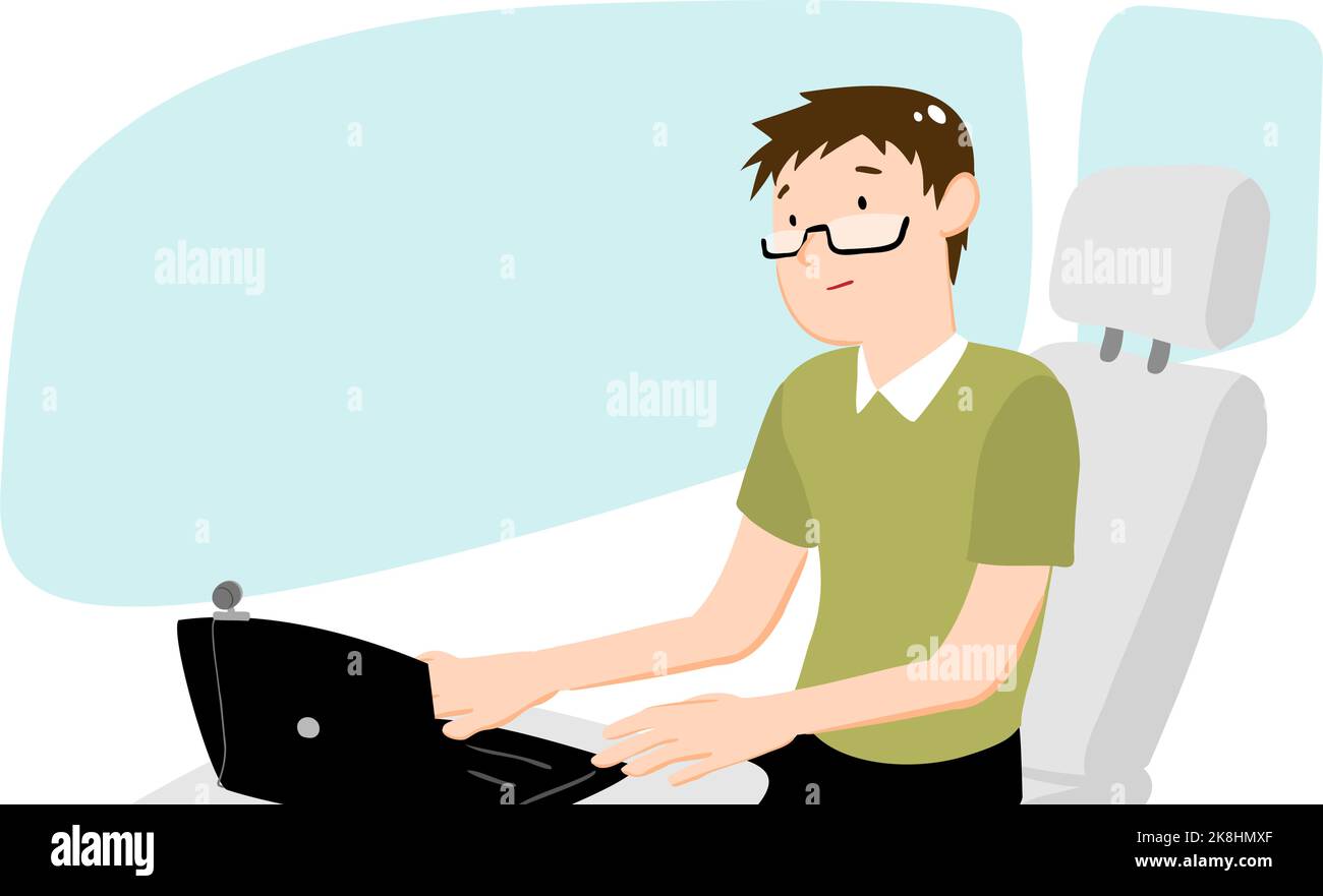 Illustration of a man doing telework in the car Stock Vector Image ...