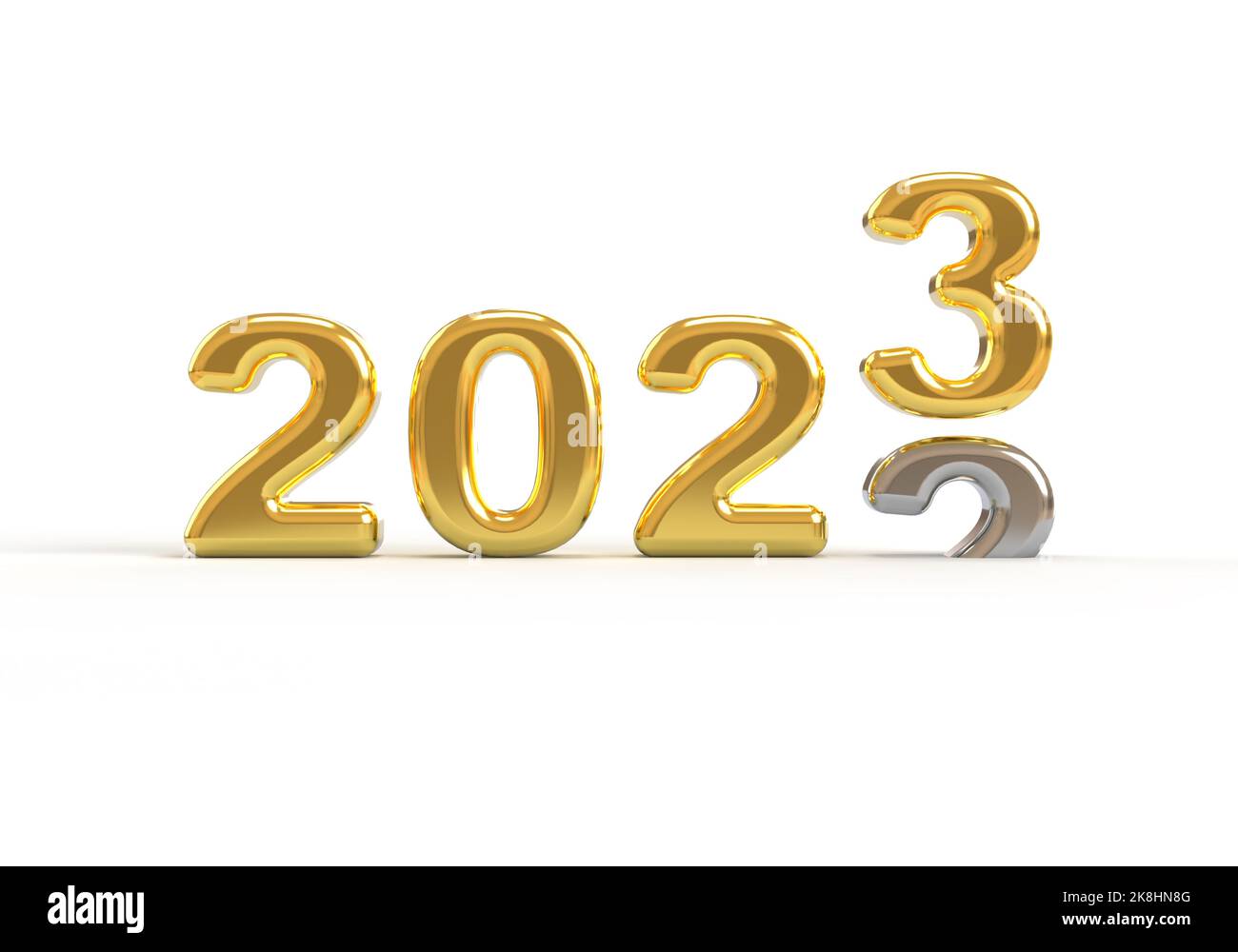 Scrolling 2022 to 2023 Gold 3d render metallic numbers isolated on a ...