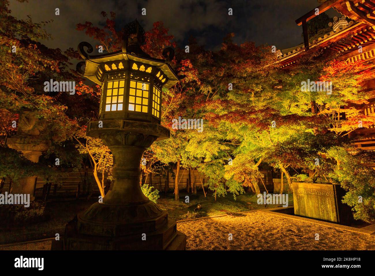 Night fall landscape in the Zenrin-ji Temple at Kyoto, Japan Stock ...