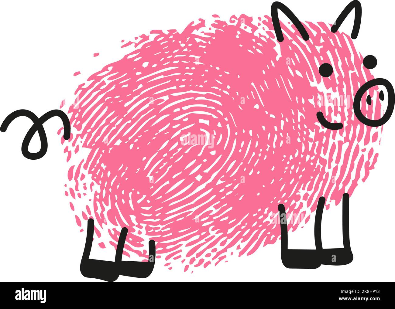 Thumbprint drawing of pig animal, swine portrait Stock Vector Image ...