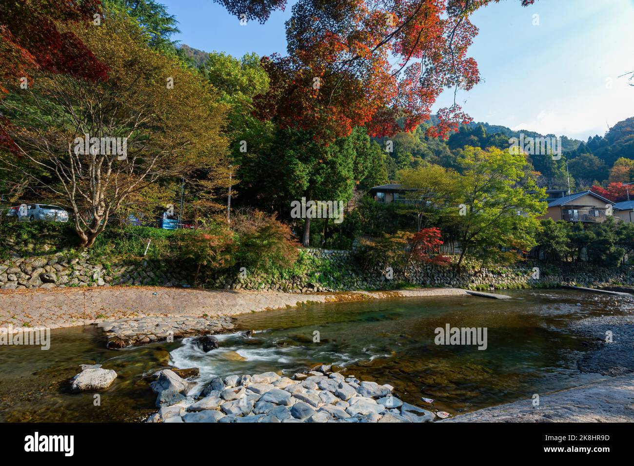 Daytime view of the fall color around Takano River at Kyoto, Japan ...