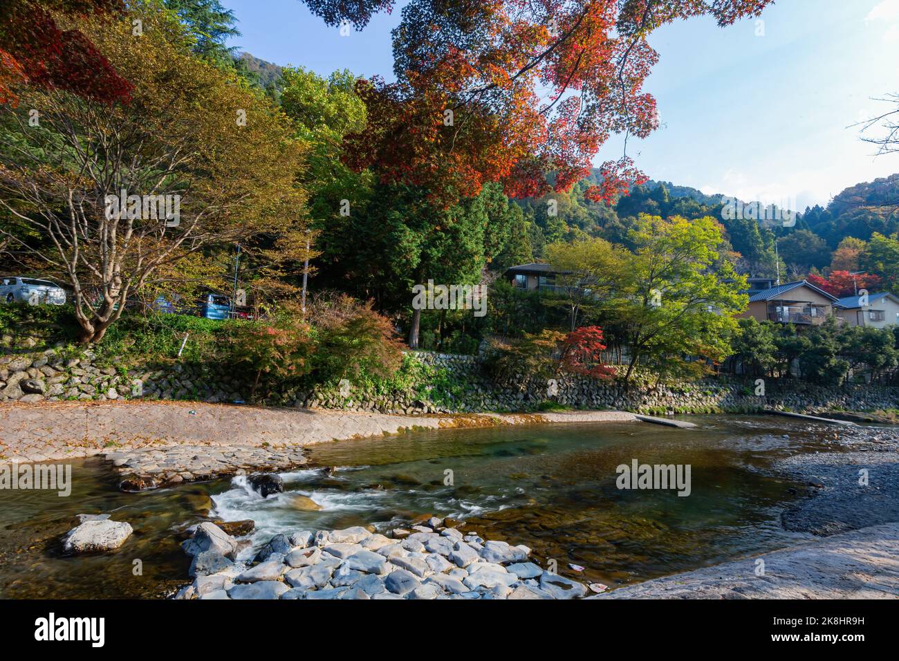 Daytime view of the fall color around Takano River at Kyoto, Japan ...