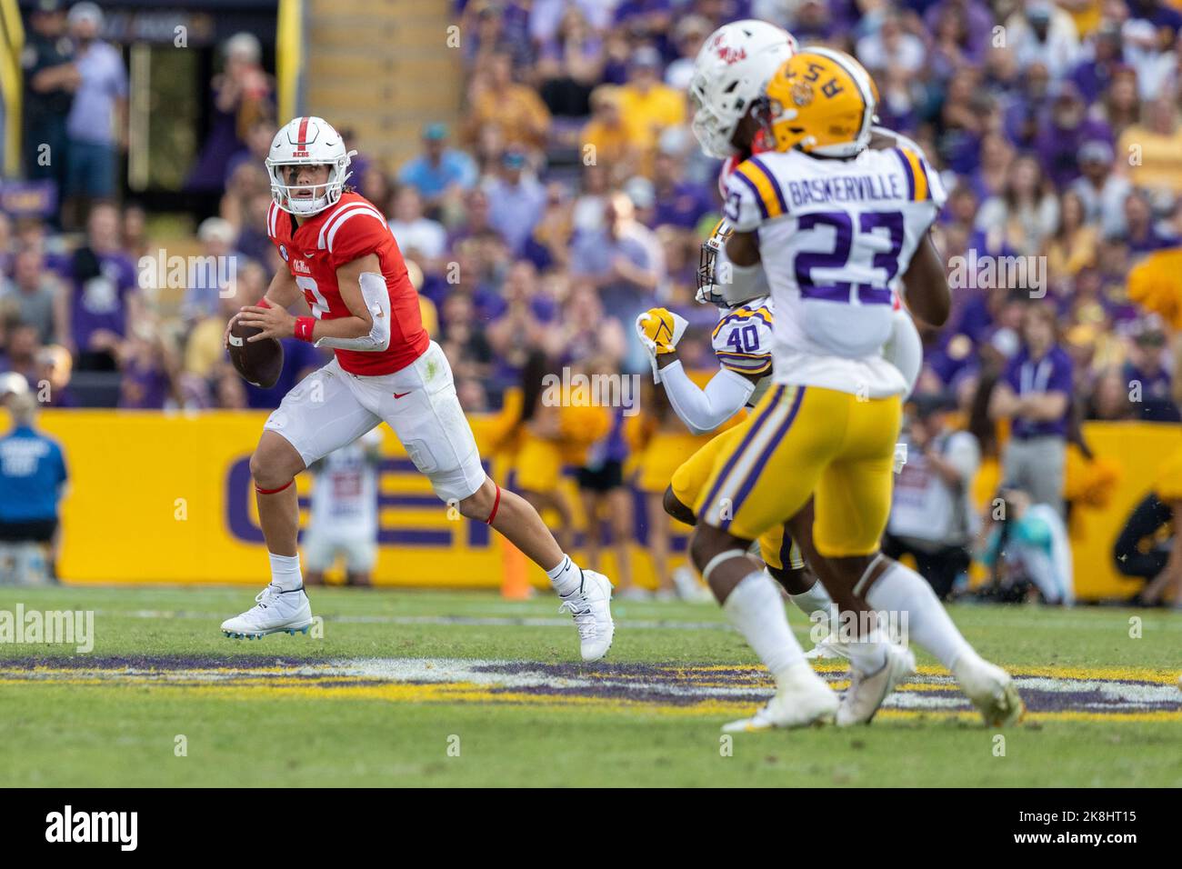 Ole Miss Rebels quarterback Jaxson Dart (2) looks to pass downfield ... Ole Miss Rebels quarterback Jaxson Dart (2) looks to pass downfield ...