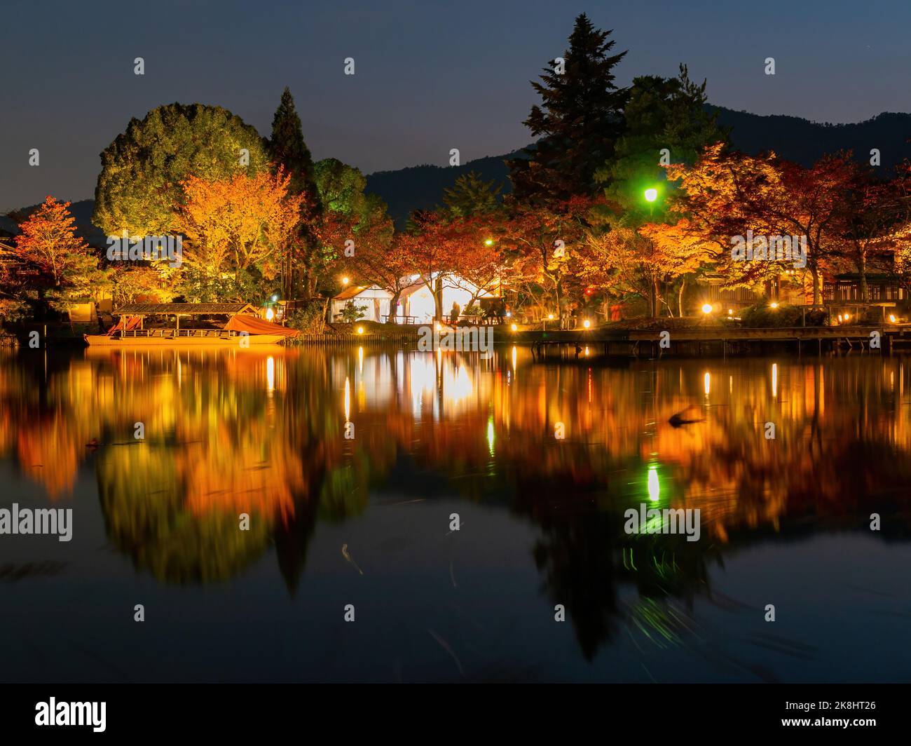 Night view of the fall color with reflection in Daikaku Ji at Tokyo ...