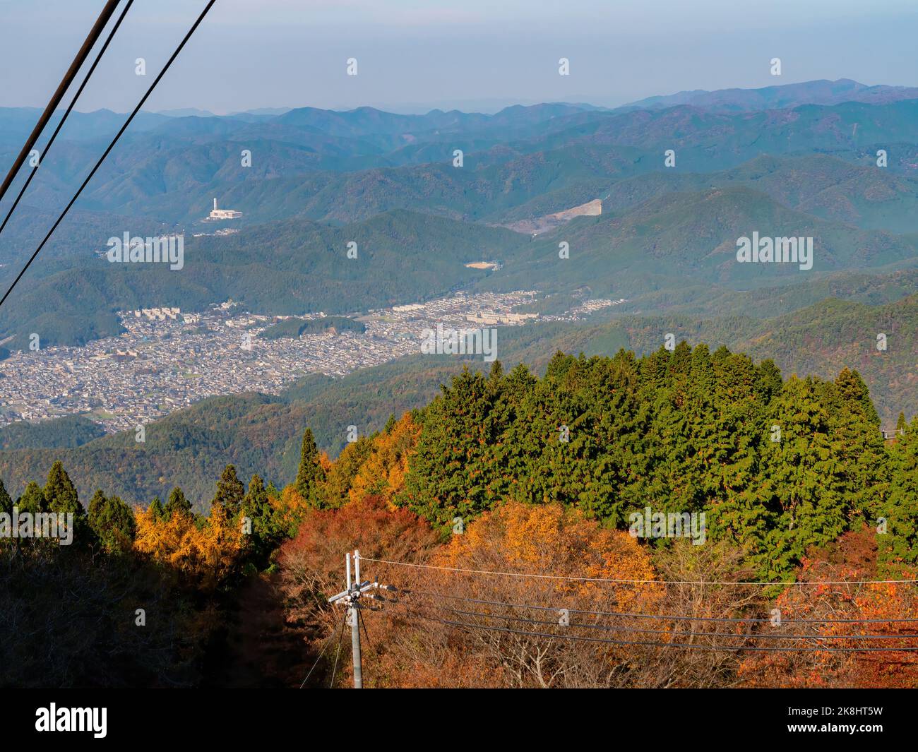 Aerial view of the Iwakura cityscape from Mount Hiei at Kyoto, Japan ...