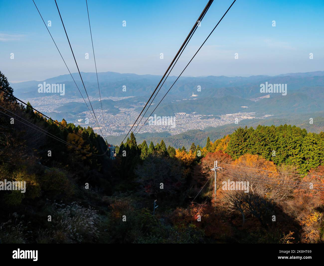 Aerial view of the Iwakura cityscape from Mount Hiei at Kyoto, Japan ...