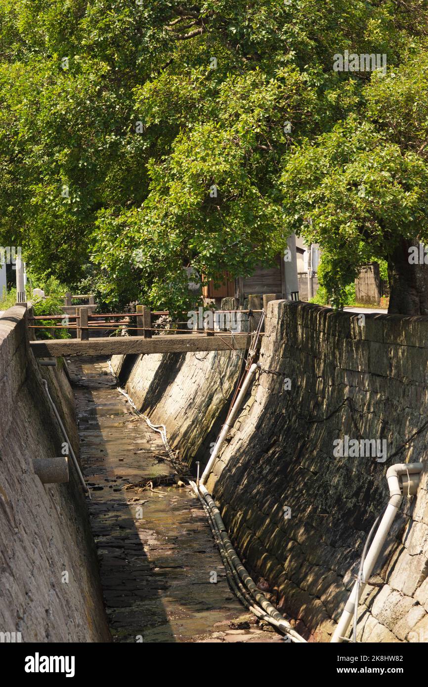 Waterway covered with Stone Block in Misumi West Port, Kumamoto ...