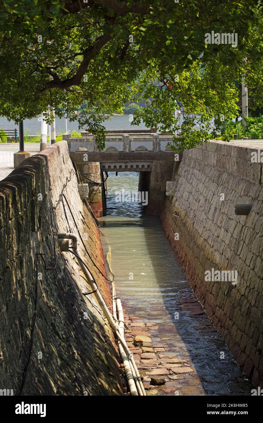 Waterway covered with Stone Block in Misumi West Port, Kumamoto ...