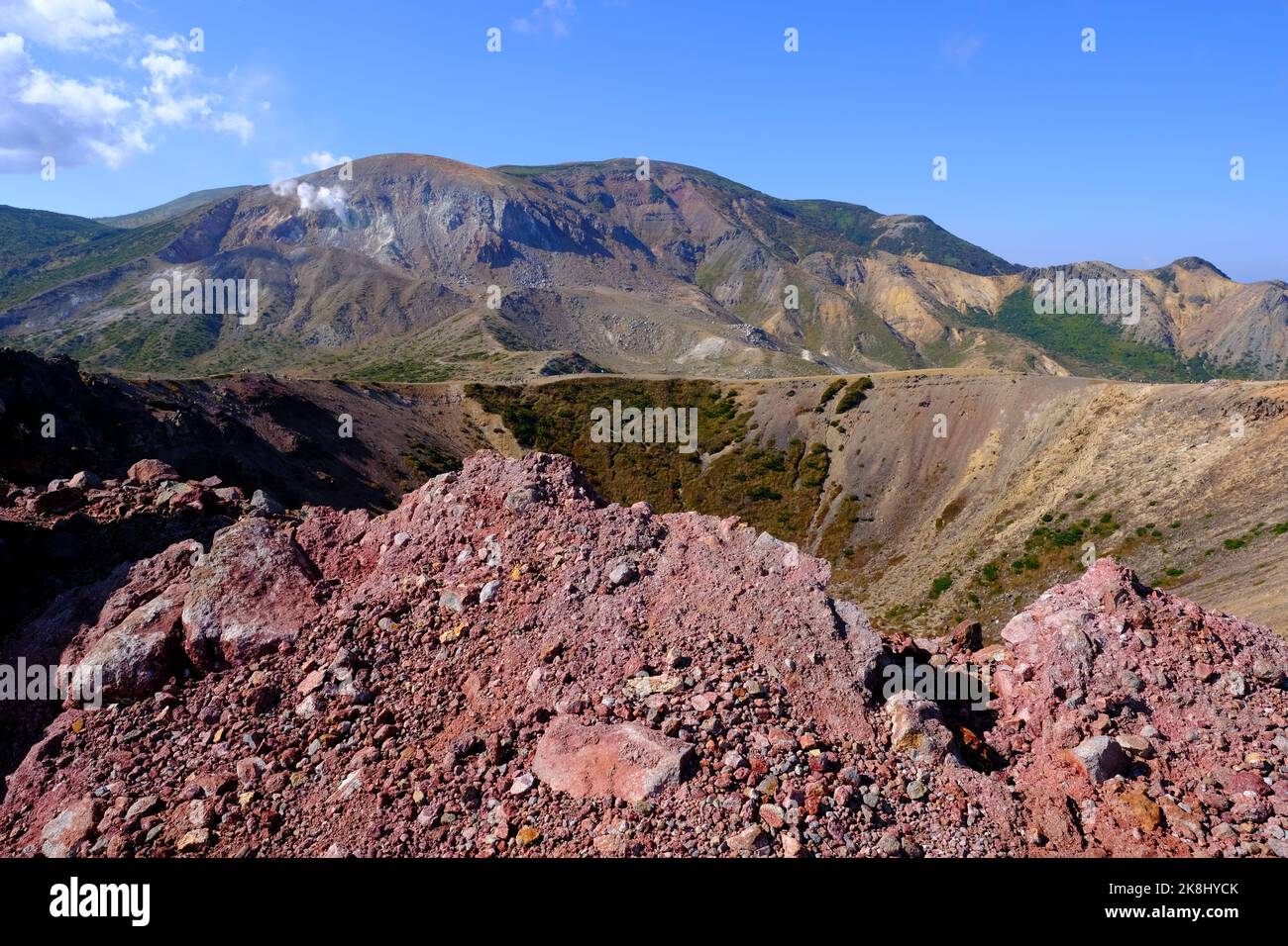 Looking over the east edge inside the caldera at Mt. Azuma-Kofuji, an ...