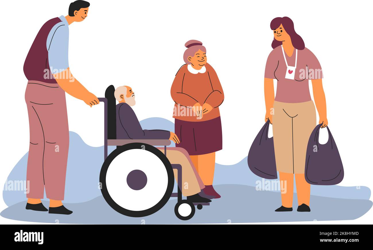 Volunteering people helping senior characters Stock Vector Image & Art ...