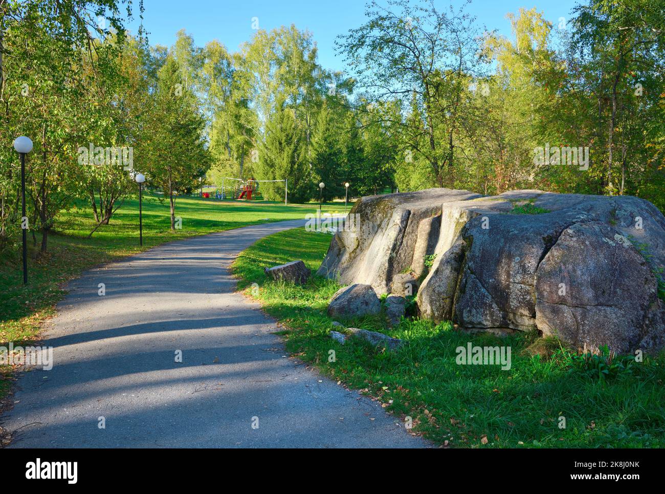 The path in the rest house. The hotel is in a forest among large rocks ...