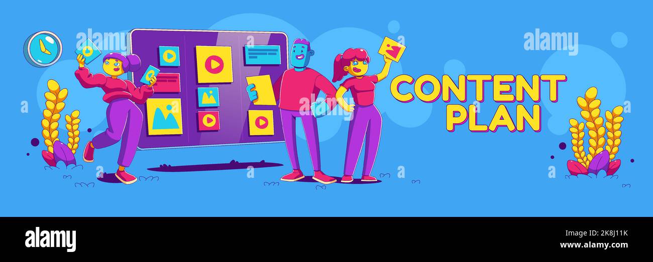 Content plan strategy banner with contemporary seo characters planning ...