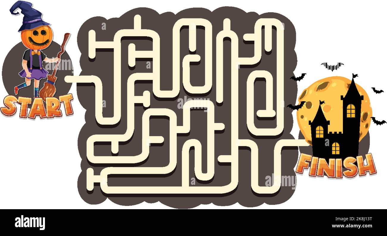 Maze game template in Halloween theme for kids illustration Stock ...